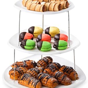 Collapsible Party Tray, 3 Tier - The Decorative Plastic Appetizer Trays Twist Down and Fold Inside for Minimal Storage Space. An Elegant Tray for Serving Sandwiches, Cake, Sliced Cheese and Deli Meat.