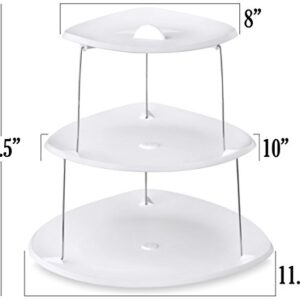 Collapsible Party Tray, 3 Tier - The Decorative Plastic Appetizer Trays Twist Down and Fold Inside for Minimal Storage Space. An Elegant Tray for Serving Sandwiches, Cake, Sliced Cheese and Deli Meat.