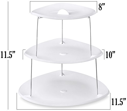 Collapsible Party Tray, 3 Tier - The Decorative Plastic Appetizer Trays Twist Down and Fold Inside for Minimal Storage Space. An Elegant Tray for Serving Sandwiches, Cake, Sliced Cheese and Deli Meat.