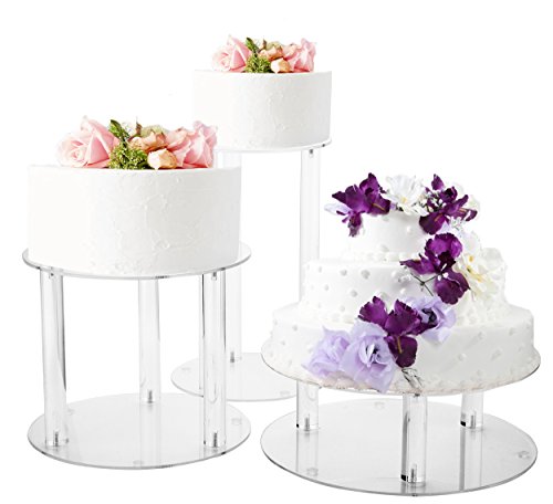 Jusalpha 3 Tier Large Acrylic Glass Round Wedding Cake Stand, Food Display Stand, Cupcake Stand, Dessert Display Platter WCS02 (3 tier with base tier)