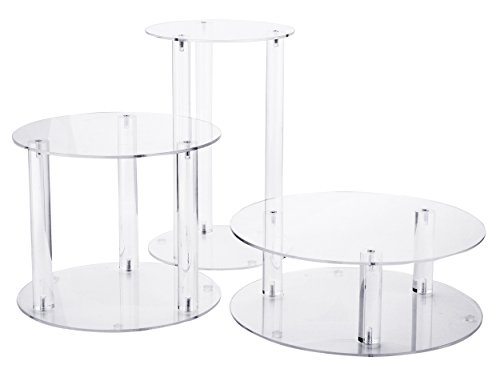 Jusalpha 3 Tier Large Acrylic Glass Round Wedding Cake Stand, Food Display Stand, Cupcake Stand, Dessert Display Platter WCS02 (3 tier with base tier)