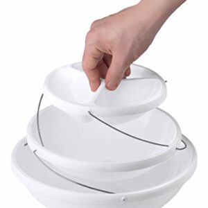 Collapsible Bowl, 3 Tier - The Decorative Plastic Bowls Twist Down and Fold Inside for Minimal Storage Space. Perfect for Serving Snacks, Salad and Fruit. The Top Bowl is Divided into Three Sections.