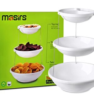 Collapsible Bowl, 3 Tier - The Decorative Plastic Bowls Twist Down and Fold Inside for Minimal Storage Space. Perfect for Serving Snacks, Salad and Fruit. The Top Bowl is Divided into Three Sections.