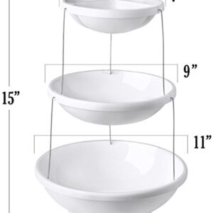 Collapsible Bowl, 3 Tier - The Decorative Plastic Bowls Twist Down and Fold Inside for Minimal Storage Space. Perfect for Serving Snacks, Salad and Fruit. The Top Bowl is Divided into Three Sections.