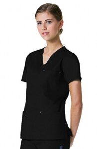 maevn blossom women's 3-pocket v-neck scrub top (3x-large, black/pacific blue trim)