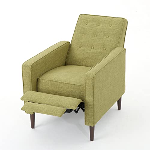 Christopher Knight Home Mervynn Mid-Century Modern Fabric Recliner, polyester, Muted Green / Dark Espresso