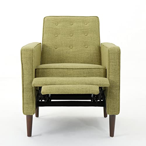 Christopher Knight Home Mervynn Mid-Century Modern Fabric Recliner, polyester, Muted Green / Dark Espresso