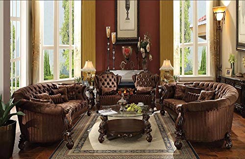 ACME Versailles Sofa w/5 Pillows - 52080 - Brown Velvet & Cherry Oak