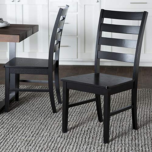 Walker Edison Modern Farmhouse Wood Armless Dining Room Chairs Kitchen, Set Of 2, Black