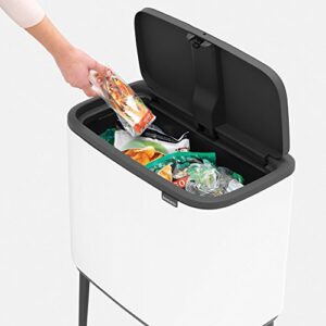 Brabantia Bo Trash Can - 1 x 9.5 Gal Inner Bucket (Platinum) Waste/Recycling Garbage Can, Removable Compartment + Free Bags