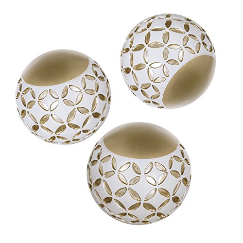 Schonwerk Diamond Lattice Decorative Orbs for Bowls and Vases (Set of 3) Resin Spheres Balls for Living, Dining Room Decor - Coffee Table Centerpiece Home Decor - Great Gift Idea (White & Gold)