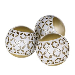 Schonwerk Diamond Lattice Decorative Orbs for Bowls and Vases (Set of 3) Resin Spheres Balls for Living, Dining Room Decor - Coffee Table Centerpiece Home Decor - Great Gift Idea (White & Gold)