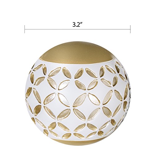 Schonwerk Diamond Lattice Decorative Orbs for Bowls and Vases (Set of 3) Resin Spheres Balls for Living, Dining Room Decor - Coffee Table Centerpiece Home Decor - Great Gift Idea (White & Gold)