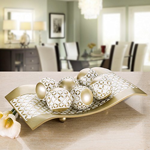 Schonwerk Diamond Lattice Decorative Orbs for Bowls and Vases (Set of 3) Resin Spheres Balls for Living, Dining Room Decor - Coffee Table Centerpiece Home Decor - Great Gift Idea (White & Gold)