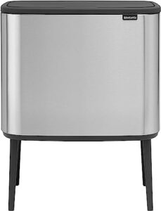 brabantia 316227 bo touch trash can, with 2 inner buckets, 3 + 6 gallon/11 + 23 litre bo trash can, matt steel fingerprint proof, box touch bin, with 2 inner buckets, 11 + 23 litre