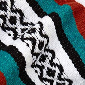 Green and Rust Mexican Blanket by Laguna Beach Textile Co - Beach, Yoga, Camping, or Decorative Throw Blanket - Traditional Handmade Serape - Rustic Green