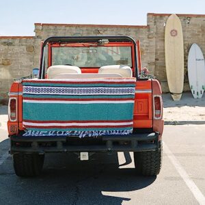 Green and Rust Mexican Blanket by Laguna Beach Textile Co - Beach, Yoga, Camping, or Decorative Throw Blanket - Traditional Handmade Serape - Rustic Green