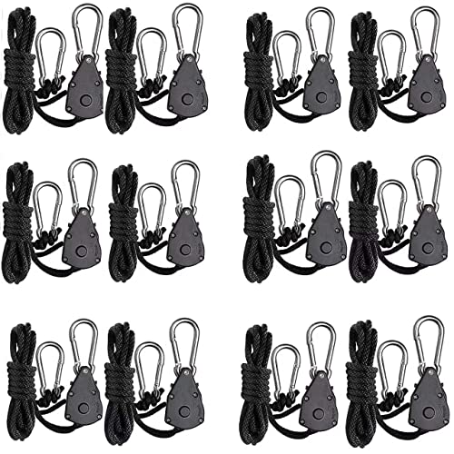 Zazzy 6-Pairs 1/8 Inch Adjustable Rope Hanger for Grow Light Heavy Duty Rope Clip Hanger