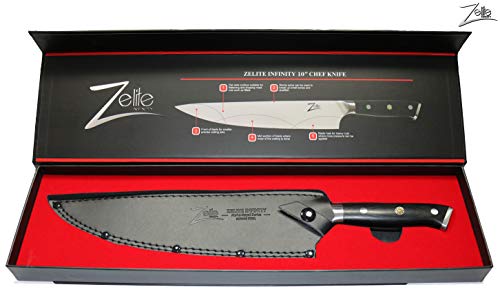 Zelite Infinity Chef Knife 10 Inch, Chefs Knife, Kitchen Knife, Chef's Knives, Chef Knives, Sharp Knife, Vegetable Knife - German High Carbon Stainless Steel - Pakkawood Handle - Leather Sheath