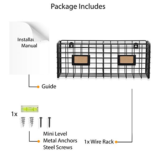 Wall35 Amalfi Wire Basket Desk Organizer, Wall Mount Rustic Decor for Home and Office Organization, Black Magazine Holder