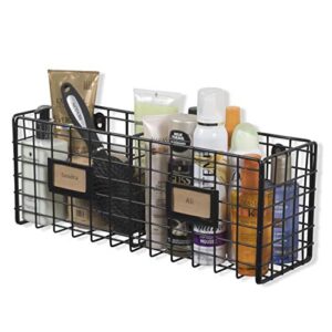 Wall35 Amalfi Wire Basket Desk Organizer, Wall Mount Rustic Decor for Home and Office Organization, Black Magazine Holder