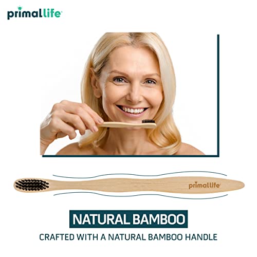 Primal Life Organics - Charcoal Toothbrush, Made with Charcoal & Bamboo, Biodegradable, BPA-Free, Perfect for Kids & Adults, Recyclable, Gently Massages Gums & Teeth, Zero Waste Toothbrush, (2-Pack)