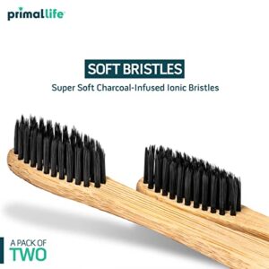 Primal Life Organics - Charcoal Toothbrush, Made with Charcoal & Bamboo, Biodegradable, BPA-Free, Perfect for Kids & Adults, Recyclable, Gently Massages Gums & Teeth, Zero Waste Toothbrush, (2-Pack)