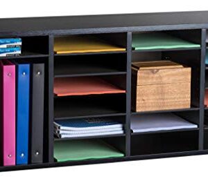 AdirOffice Wooden Literature Organizer Sorter - Stackable Mail Craft Paper Storage Holder with Removable Shelves for Office, Classrooms, and Mailrooms Organization (24 Compartment, Black)