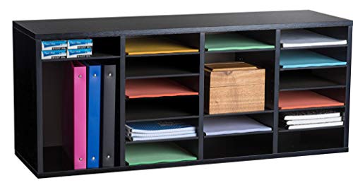 AdirOffice Wooden Literature Organizer Sorter - Stackable Mail Craft Paper Storage Holder with Removable Shelves for Office, Classrooms, and Mailrooms Organization (24 Compartment, Black)