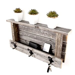 BarnwoodUSA | Rustic Wood Farmhouse Shelf with Hooks (Weathered Gray)