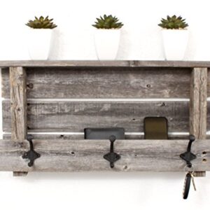 BarnwoodUSA | Rustic Wood Farmhouse Shelf with Hooks (Weathered Gray)