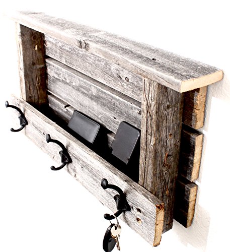 BarnwoodUSA | Rustic Wood Farmhouse Shelf with Hooks (Weathered Gray)