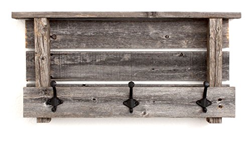 BarnwoodUSA | Rustic Wood Farmhouse Shelf with Hooks (Weathered Gray)