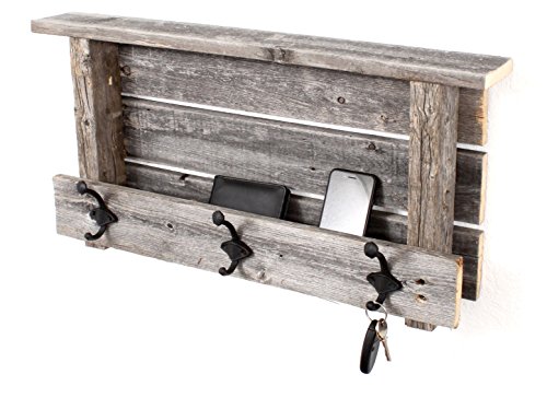 BarnwoodUSA | Rustic Wood Farmhouse Shelf with Hooks (Weathered Gray)