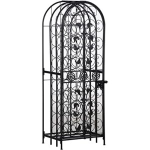 homcom 45-bottle modern wine organizer decorative portable wrought iron wine rack jail