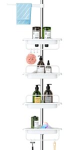 allzone rustproof shower caddy corner for bathroom,bathtub storage organizer for shampoo accessories,4-tier adjustable shelves with tension pole, 56 to 114 inch, white