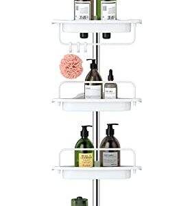 ALLZONE Rustproof Shower Caddy Corner for Bathroom,Bathtub Storage Organizer for Shampoo Accessories,4-Tier Adjustable Shelves with Tension Pole, 56 to 114 Inch, White