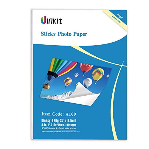 Uinkit 100 sheets Glossy Sticker Paper Photo 8.5x11 Inkjet Self Adhesive Sticky Label Bulk Pack for Chip Bag Inkjet Printer Self-Adhesive Full Sheet Letter Size