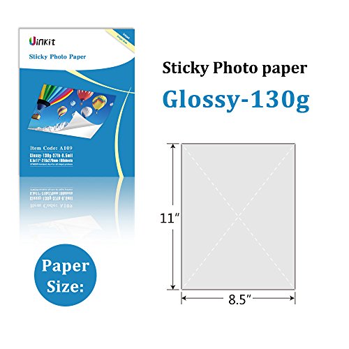 Uinkit 100 sheets Glossy Sticker Paper Photo 8.5x11 Inkjet Self Adhesive Sticky Label Bulk Pack for Chip Bag Inkjet Printer Self-Adhesive Full Sheet Letter Size