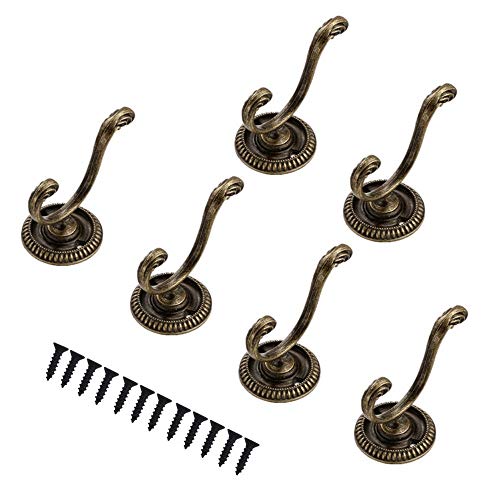 LEICHI 6Pcs Antique Bronze Coat Hooks Bedroom Hat Hook Decorative Hanger Wall Hook Purse Robe Hook Door Bathroom Towel Hooks