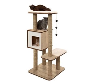 vesper cat tree, high base, oak, 52063, 56 x 56 x 81.5 cm (22 x 22 x 32 in)