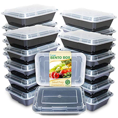 Enther Meal Prep Containers 20 pack 1 Compartment with Lids, Food Storage Bento BPA Free | Stackable | Reusable Lunch Boxes, Microwave/Dishwasher, Freezer Safe,Portion Control (28 oz)