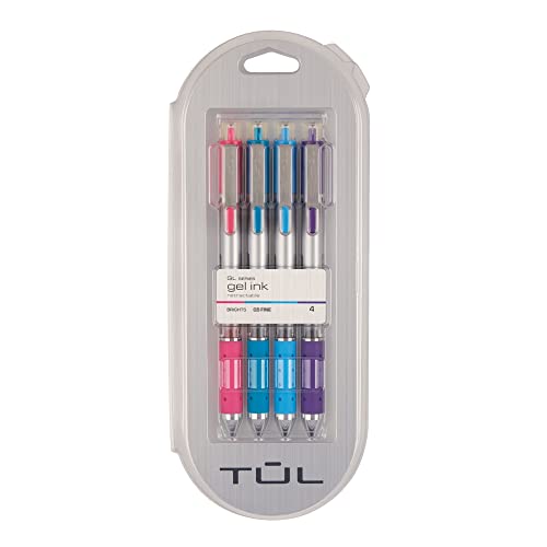 TUL GL Series Retractable Gel Pens, Fine Point, 0.5 mm, Silver Barrel, Assorted Ink, Pack Of 4