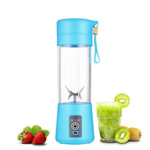 portable blender personal 6 blades juicer cup household fruit mixer,with magnetic secure switch, usb charger cable 380ml (blue)