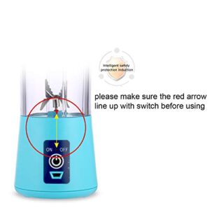 Portable blender Personal 6 Blades Juicer Cup Household Fruit Mixer,With Magnetic Secure Switch, USB Charger Cable 380ML (Blue)