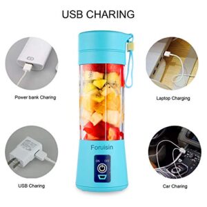 Portable blender Personal 6 Blades Juicer Cup Household Fruit Mixer,With Magnetic Secure Switch, USB Charger Cable 380ML (Blue)