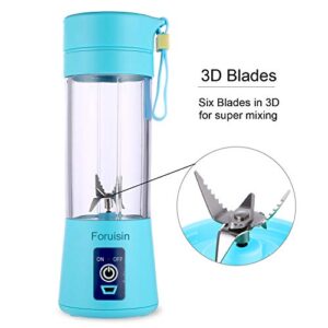 Portable blender Personal 6 Blades Juicer Cup Household Fruit Mixer,With Magnetic Secure Switch, USB Charger Cable 380ML (Blue)