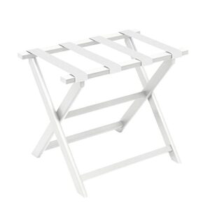 gate house furniture white eco-poly folding luggage rack with 4 white nylon straps