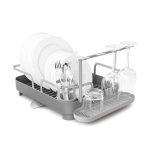 umbra holster dish rack– molded plastic dish drying rack with drainage spout, charcoal