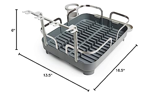 Umbra Holster Dish Rack– Molded Plastic Dish Drying Rack with Drainage Spout, Charcoal